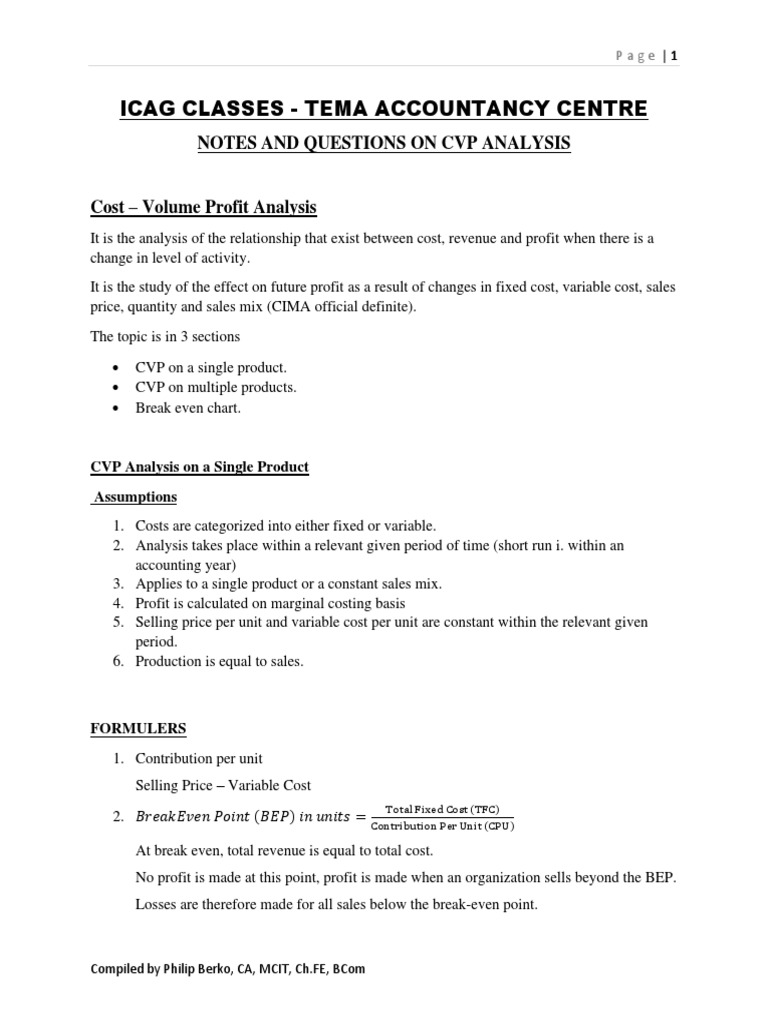 Sample Questions On CVP Analysis | PDF | Accounting | Production And ...
