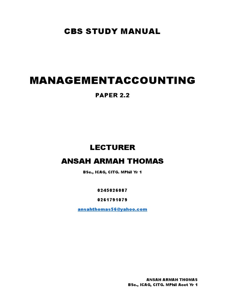 Manangement Accounting Manual | PDF | Cost Of Goods Sold | Cost