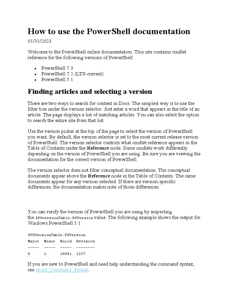 How To Use The PowerShell Documentation | PDF
