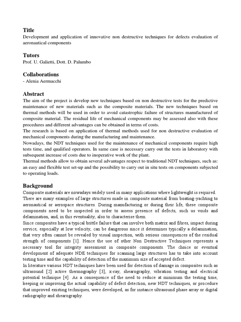 Development And Application Of Innovative Non Destructive Techniques For Defects Evaluation Of