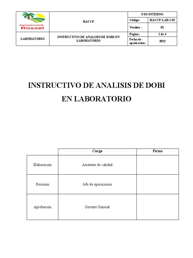 Haccp-Lab-I-02-Instructivo de Analisis de Dobi en Laboratorio | PDF ...