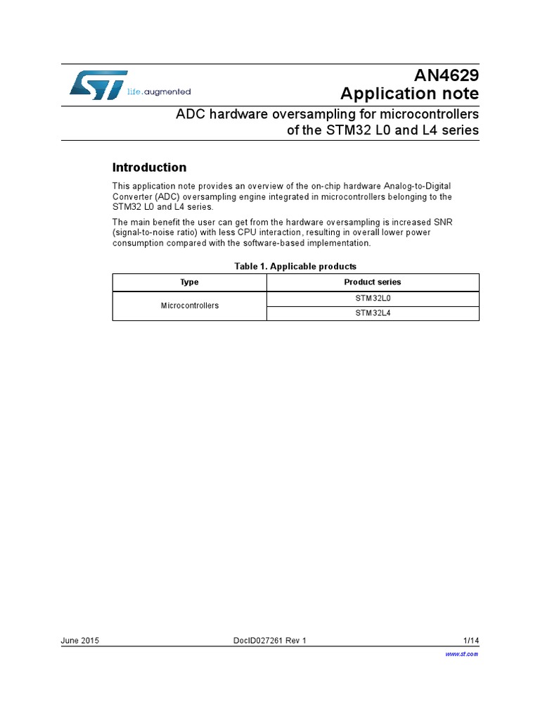 Dm00150423 Adc Hardware Oversampling For Microcontrollers of The Stm32 ...