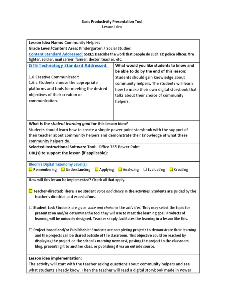 Kindergarten Lesson Basic Productivity Tools | PDF | Learning | Teachers