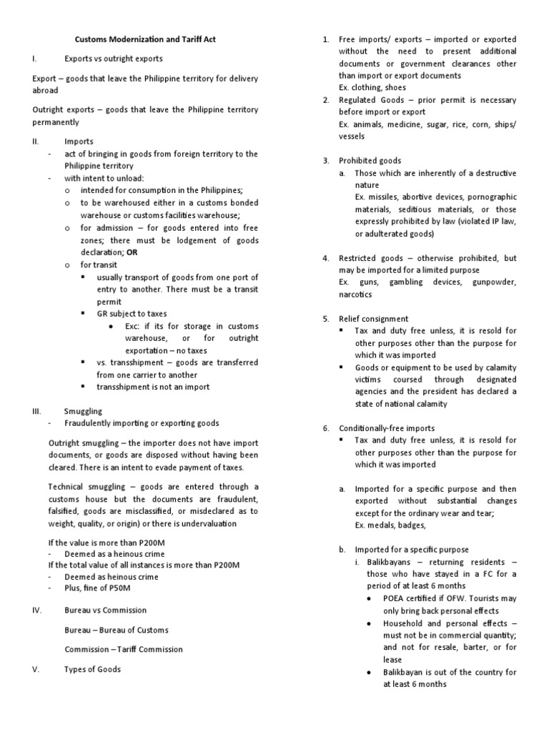 CMTA Notes - Ting | PDF | Customs | Receipt