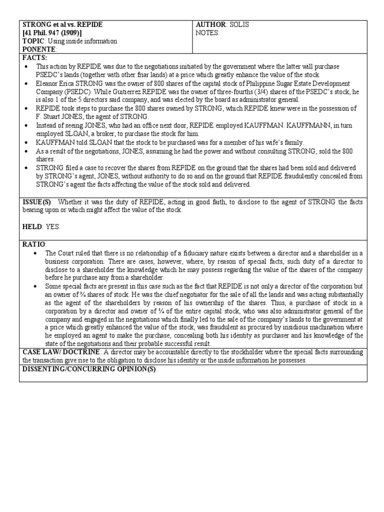130 Strong Et Al vs. Repide (Solis) | PDF | Law