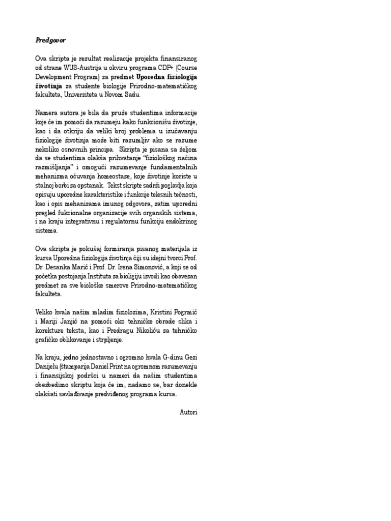 Uporedna Fiziologija Zivotinja-Skripta | PDF