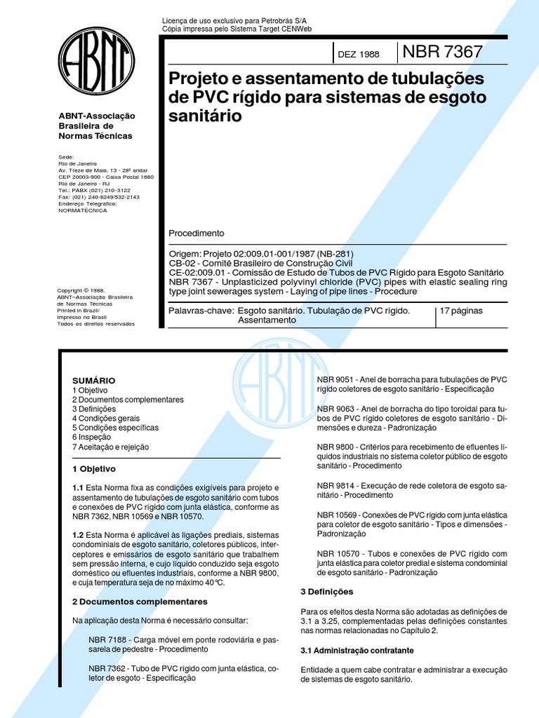 NBR 7367-Assentamento Tubulação PVC | PDF | Pressão | Águas residuais