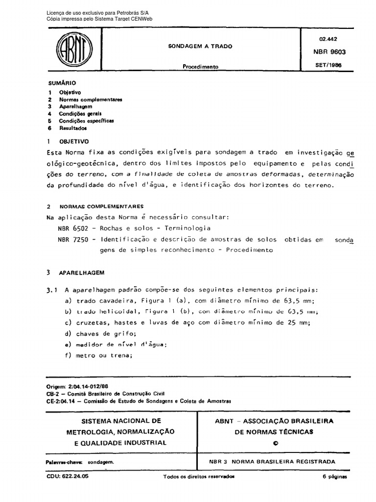 NBR 9603-Sondagem A Trado | PDF | Geociências