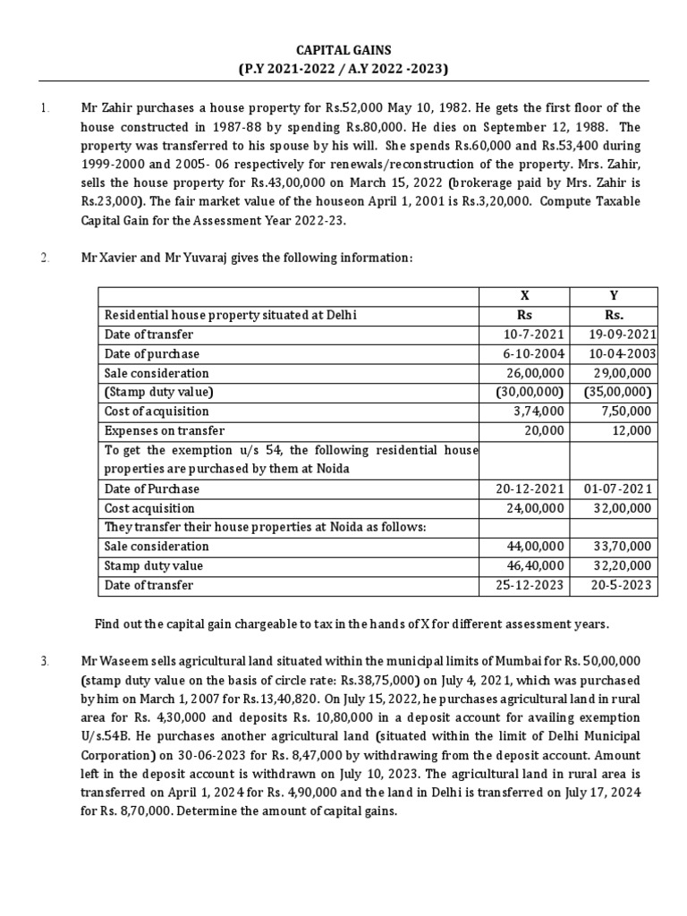 Capital Gain Problems | PDF | Capital Gains Tax | Capital Gain