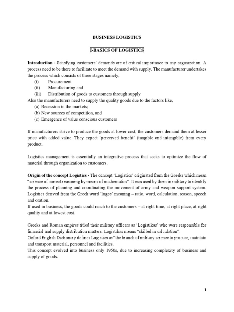 1-Basics of Logistics | PDF | Logistics | Supply Chain