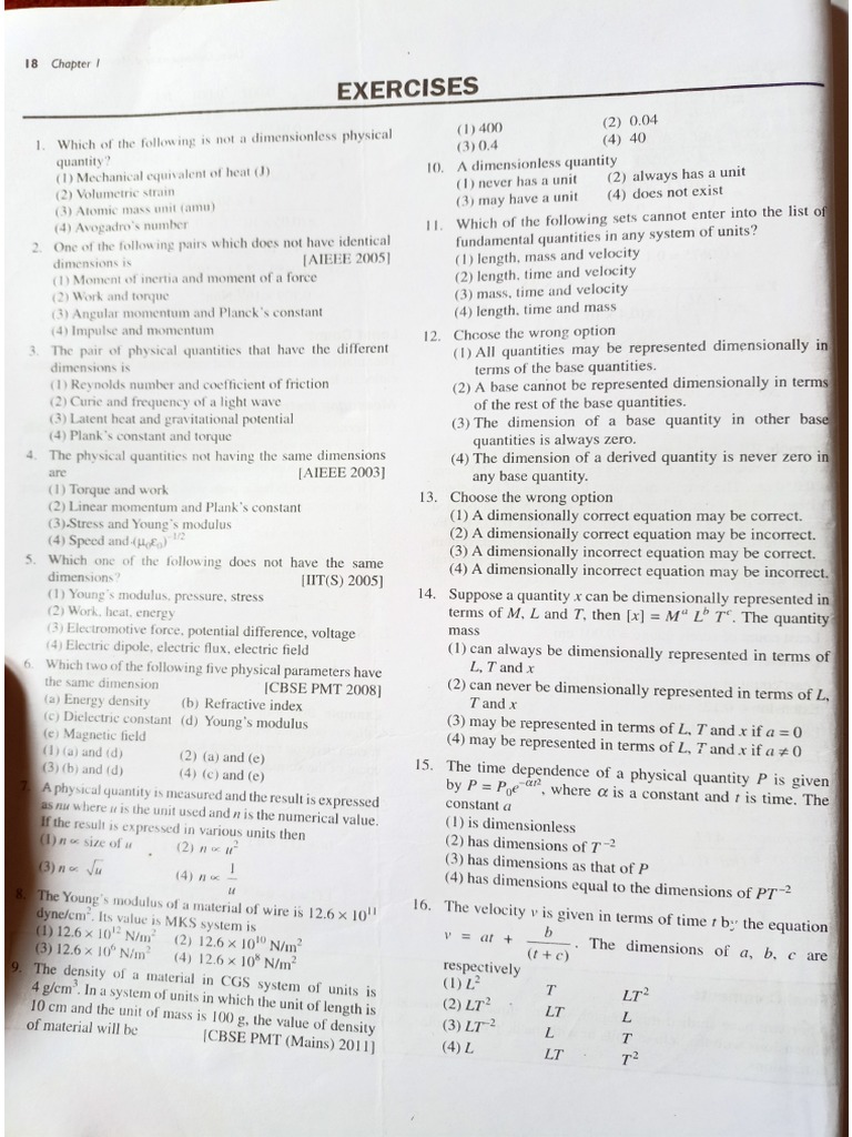 Units and Dimensions MCQ | PDF