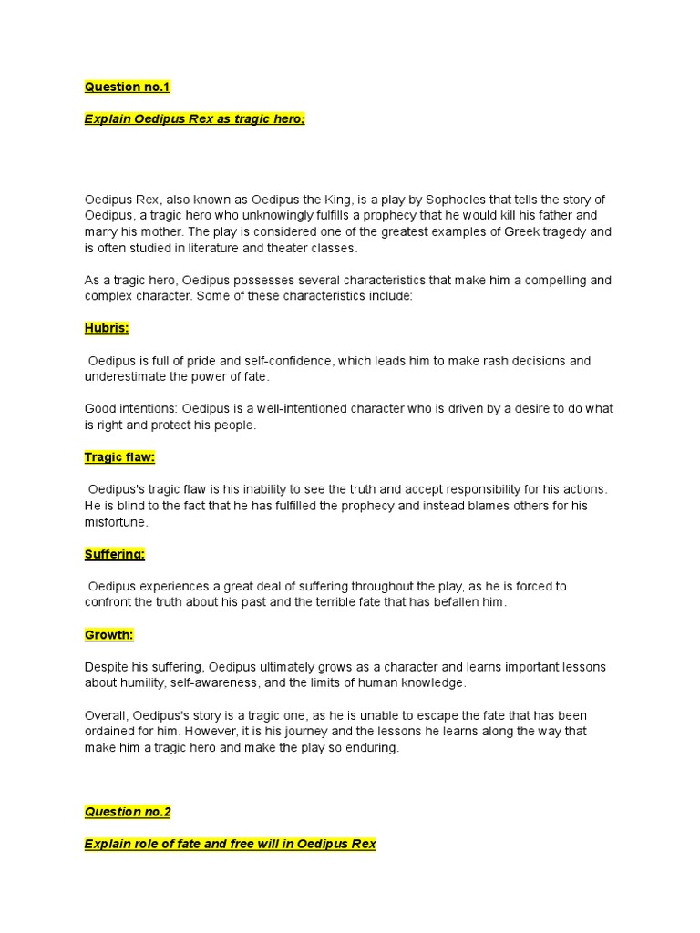 Oedipus Rex Long Question | PDF | Tragedy