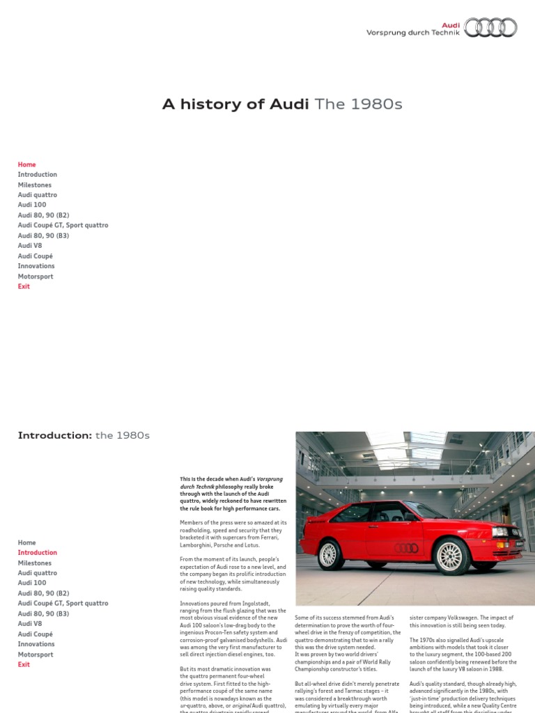 Audi History 80s | PDF | Audi | Motor Vehicle Manufacturers
