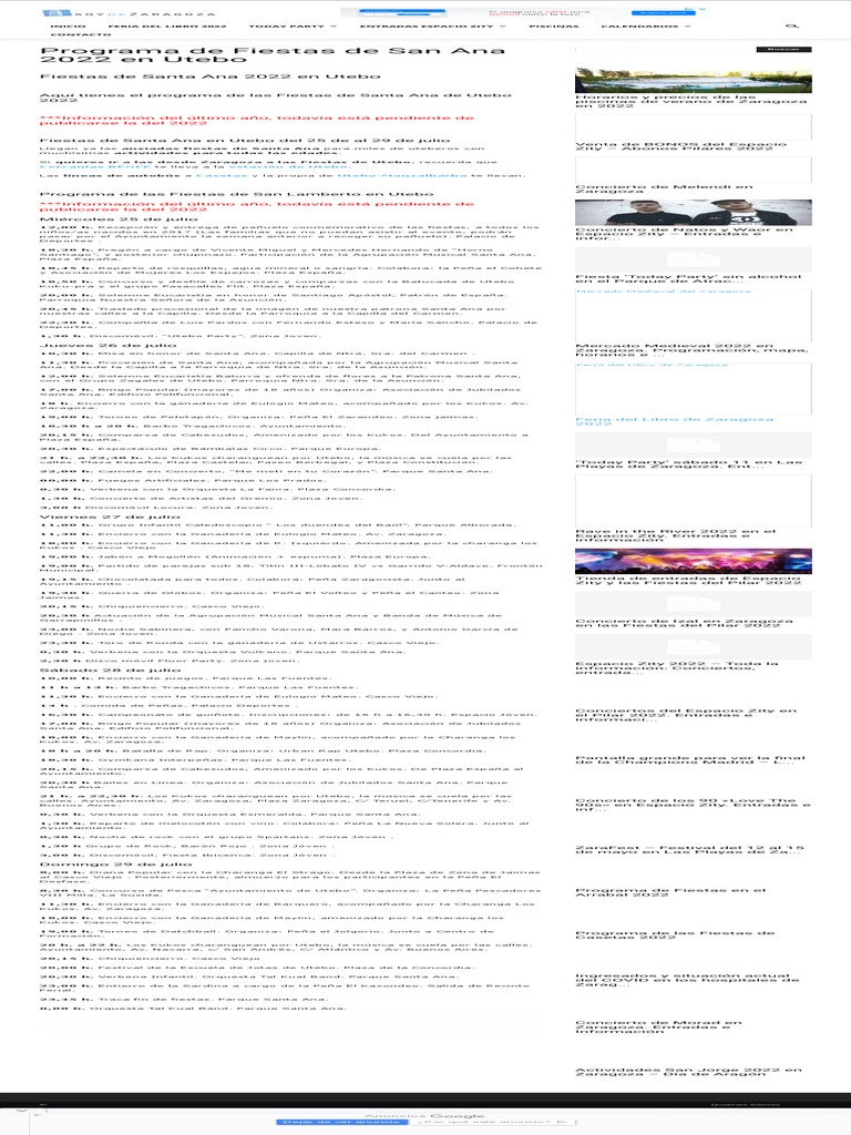Programa de Fiestas de San Ana 2022 en Utebo | PDF