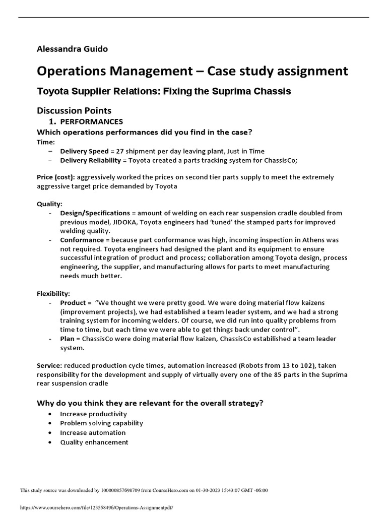Operations Assignment PDF | PDF | Lean Manufacturing | Toyota
