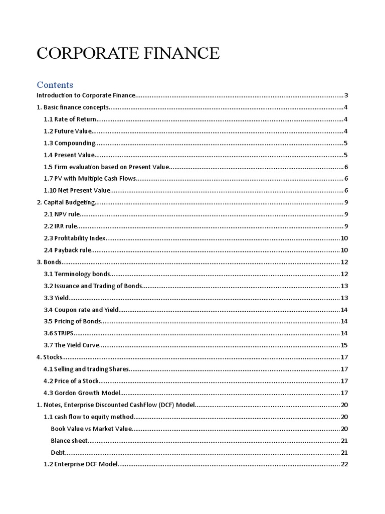 CORPORATE FINANCE Notes | PDF