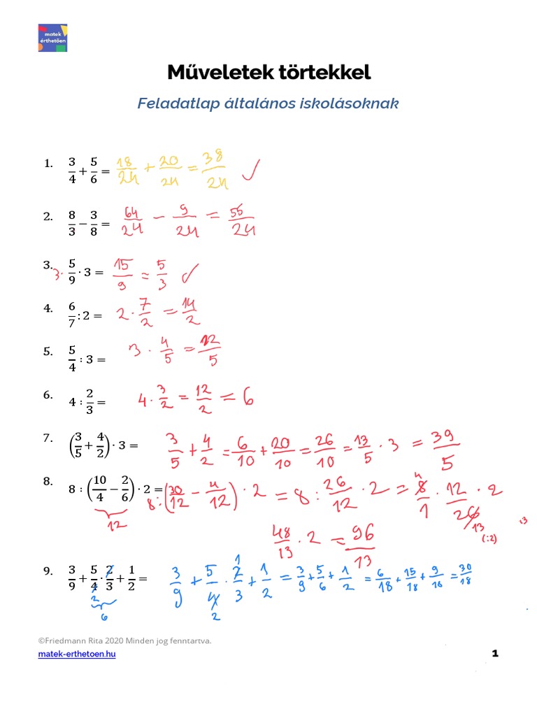 Tortek Feladatok Muveletek Tortekkel 201031 | PDF
