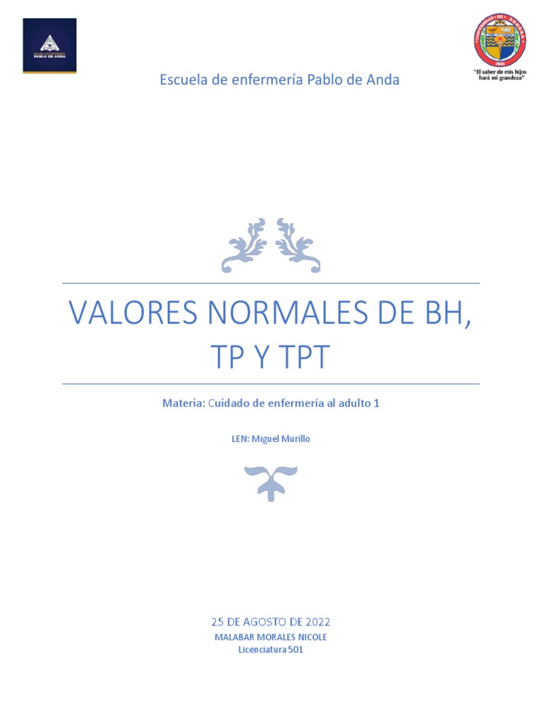 Valores Normales de BH, TP y TPT | PDF | Sangre | Glóbulo rojo
