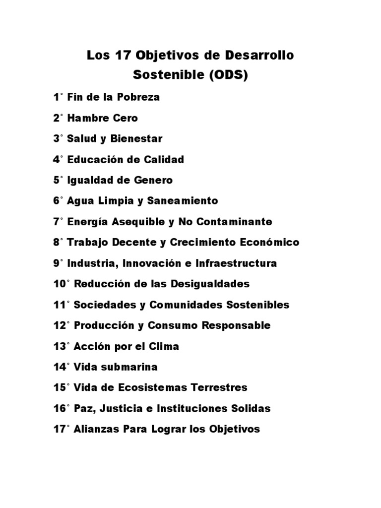 Los 17 Objetivos de Desarrollo Sostenible (ODS) | PDF
