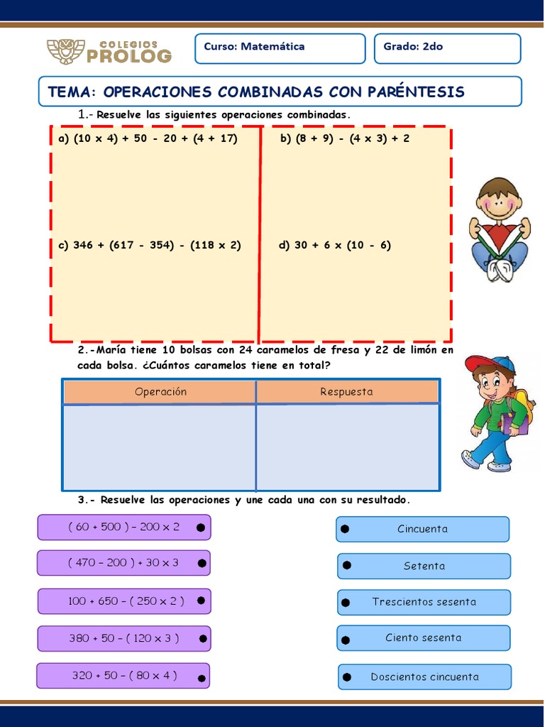 Tema: Operaciones Combinadas Con Paréntesis: Curso: Matemática Grado ...