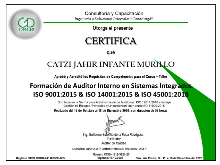 Certificación Auditor Interno ISO 2020 | PDF | Negocios | Finanzas y dinero