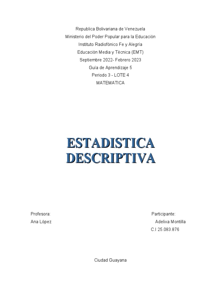 Estadistica Descriptiva | PDF | Estadísticas descriptivas | Estadísticas