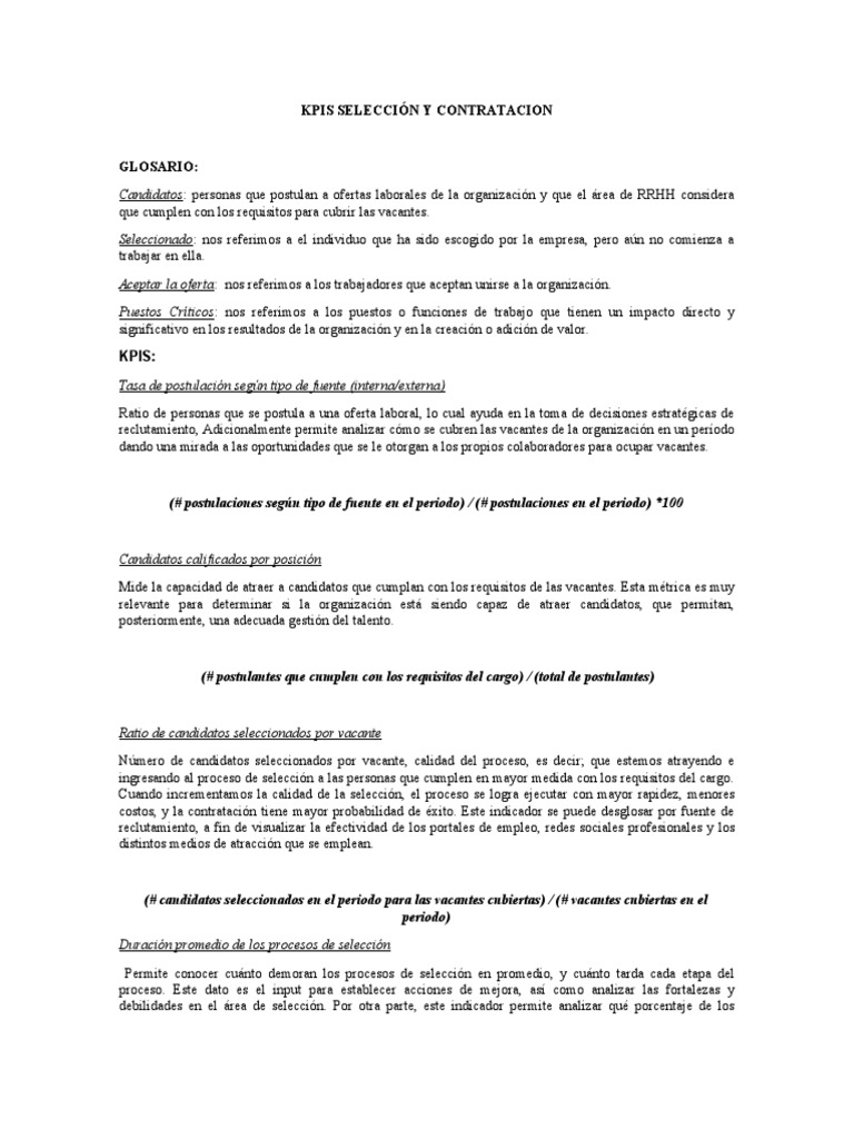 Kpis Selección y Contratacion | PDF | Reclutamiento | Gestión de ...