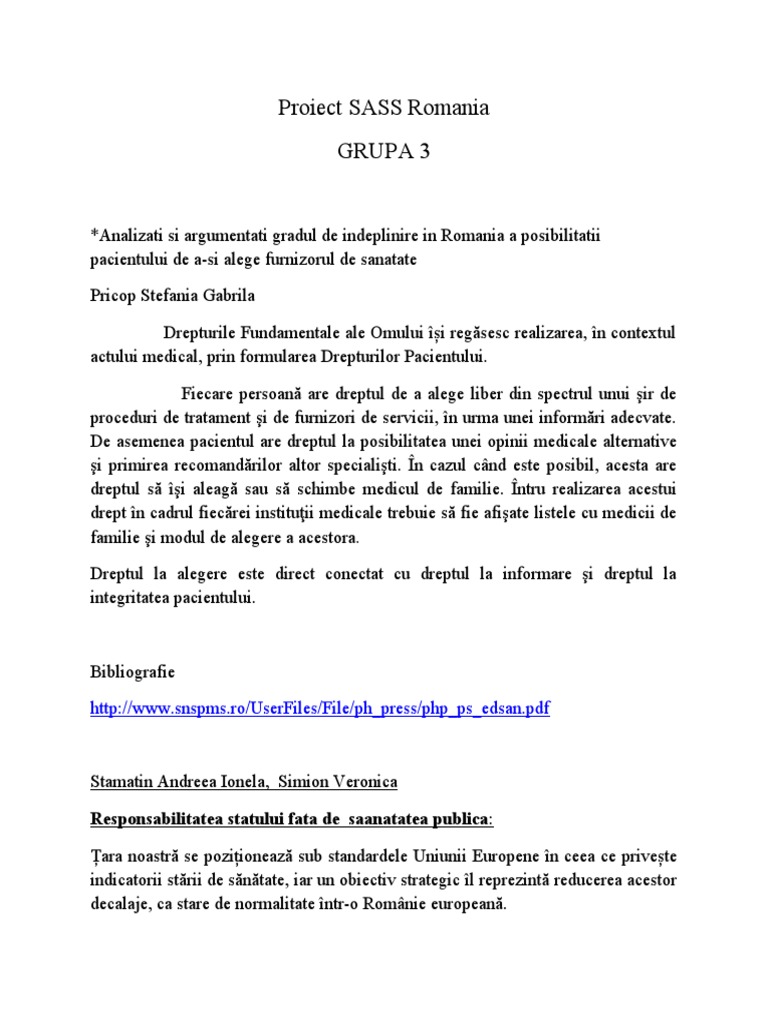 Proiect SASS Romania | PDF