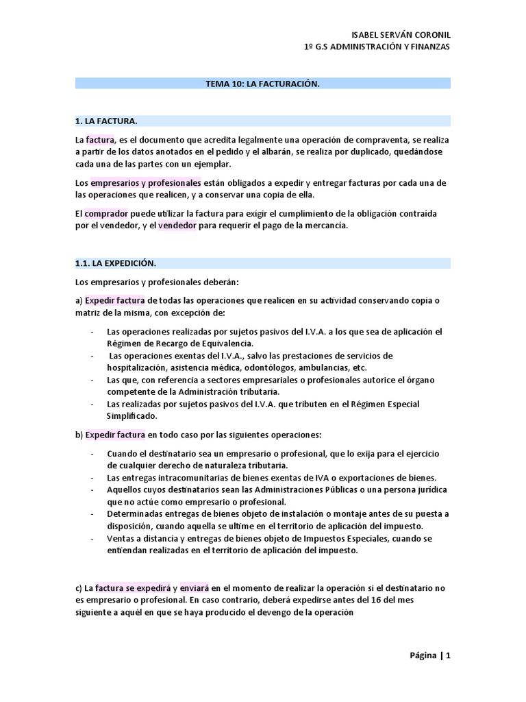 Tema Facturación Resumen | PDF | Factura | Economias