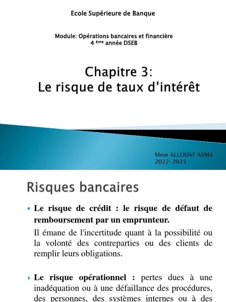Risque de Taux d'Intérêt en Banque | PDF | Risque financier ...