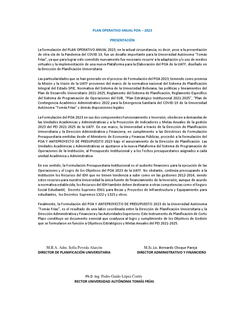 Poa 2023 Resumen | PDF | Presupuesto | Planificación
