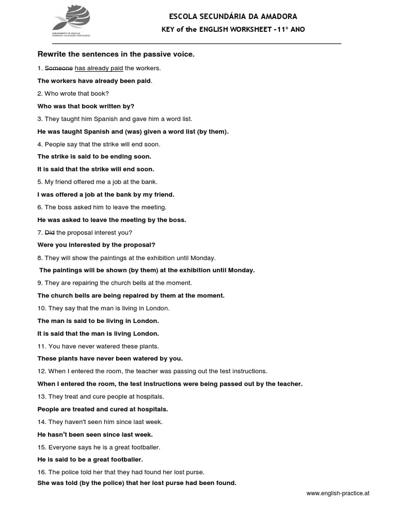 KEY - WK Passive Voice | PDF | Language Arts & Discipline