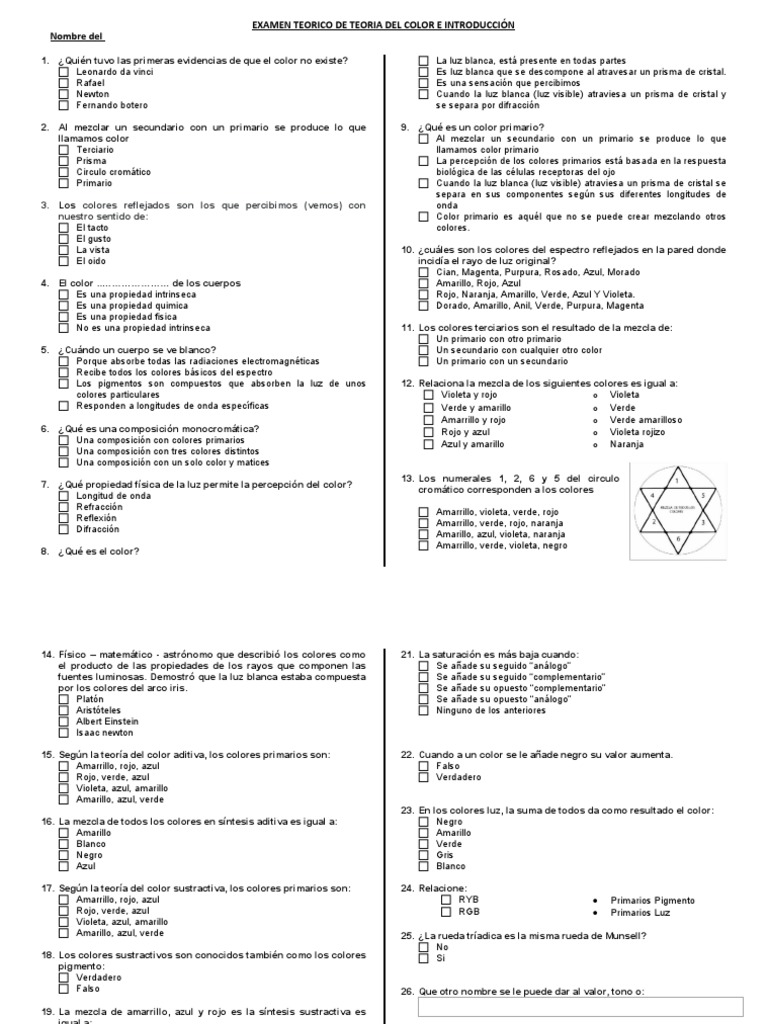 examen teoria del color E INTRODUCCIÓN | PDF | Color | Azul