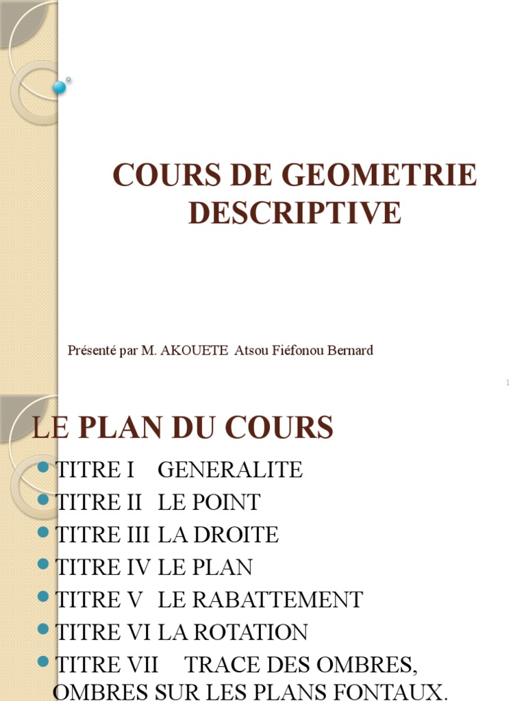 Cours de Geometrie Descriptive 1ère A LMD | PDF | Ombre | Plan (Géométrie)