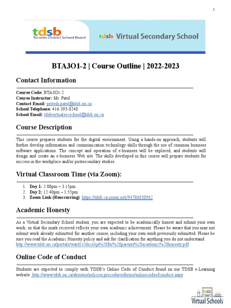 BTA3O1 Course Outline 2022-2023 | PDF | Educational Assessment ...