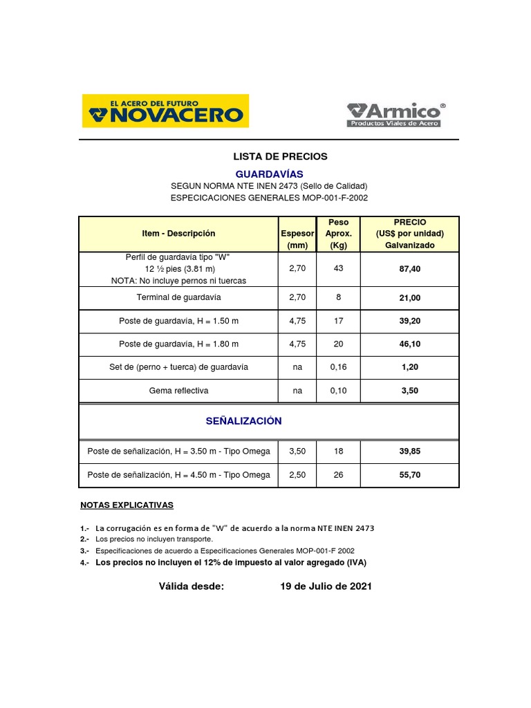 Lista de Precios Armico-Gdvias (Enero 2023) | PDF