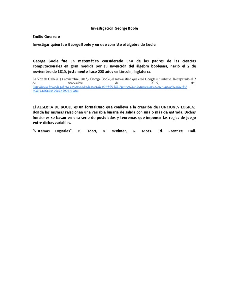 Investigación George Boole | PDF