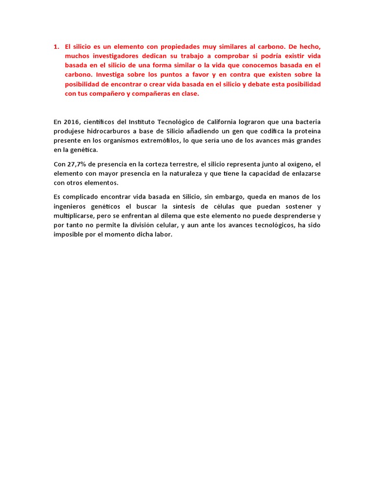 El Silicio Es Un Elemento Con Propiedades Muy Similares Al Carbono | PDF