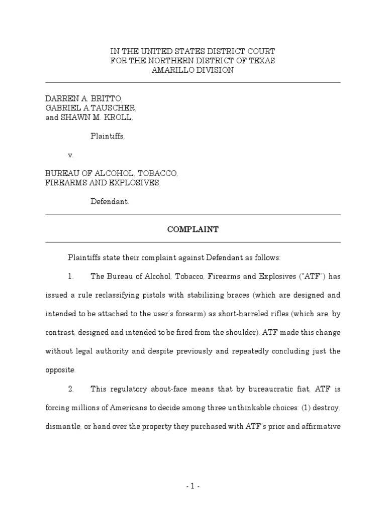 Former Marines Sue Atf Over New Pistol Brace Rule Pdf Second