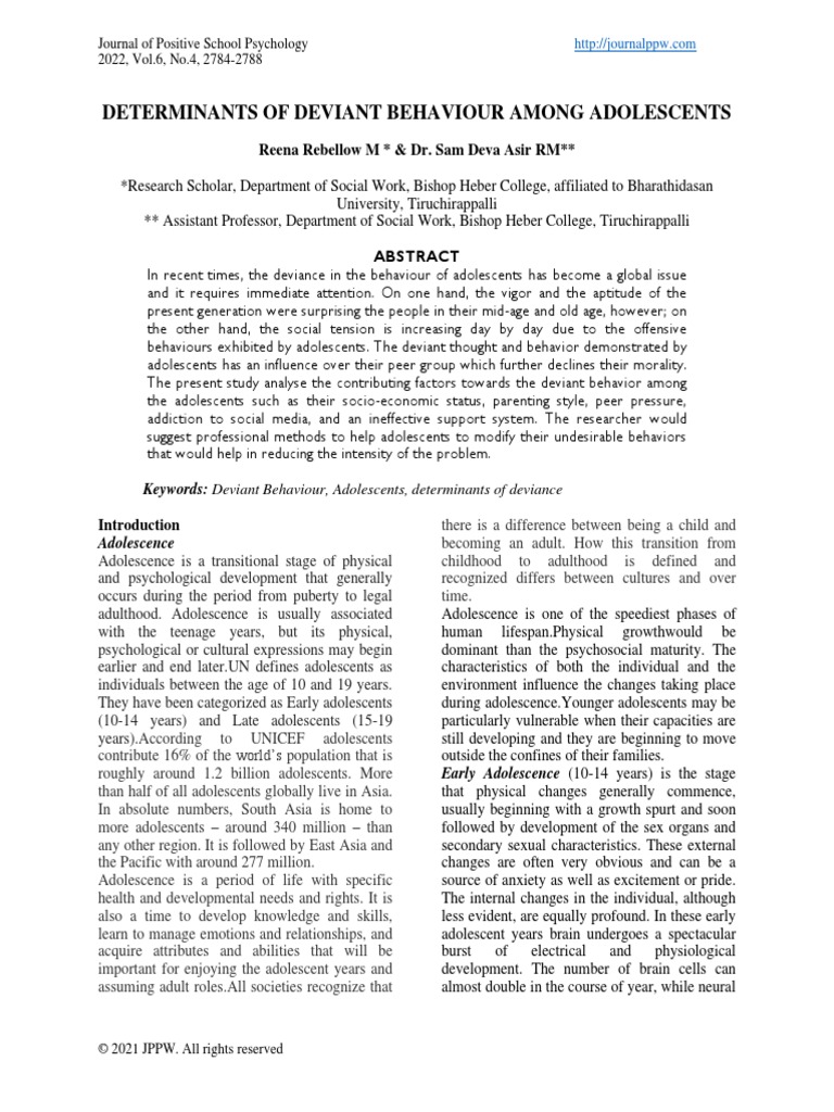 DETERMINANTS OF DEVIANT BEHAVIOUR AMONG ADOLESCENTS - Full Paper | PDF ...