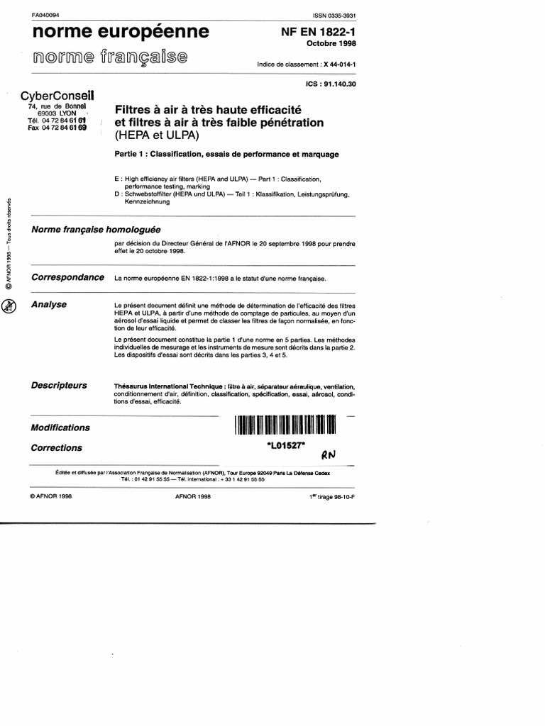 Norme NF EN 1822-1 | PDF