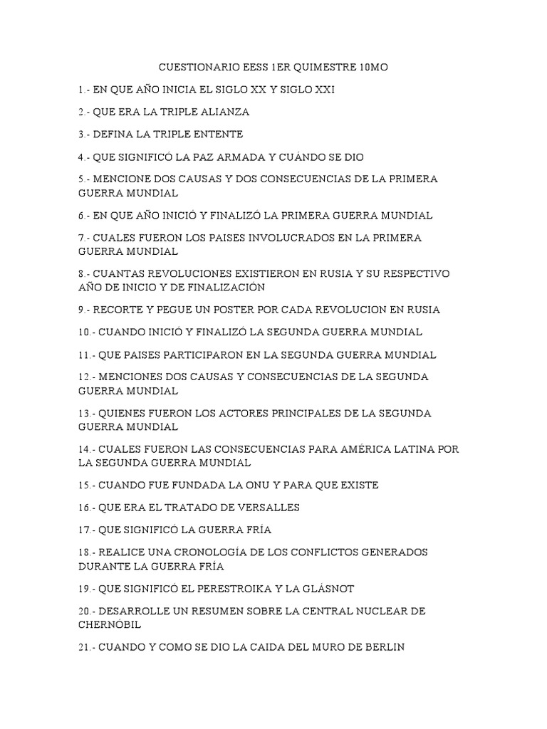 Cuestionario Eess 1er Quimestre - 10mo | PDF