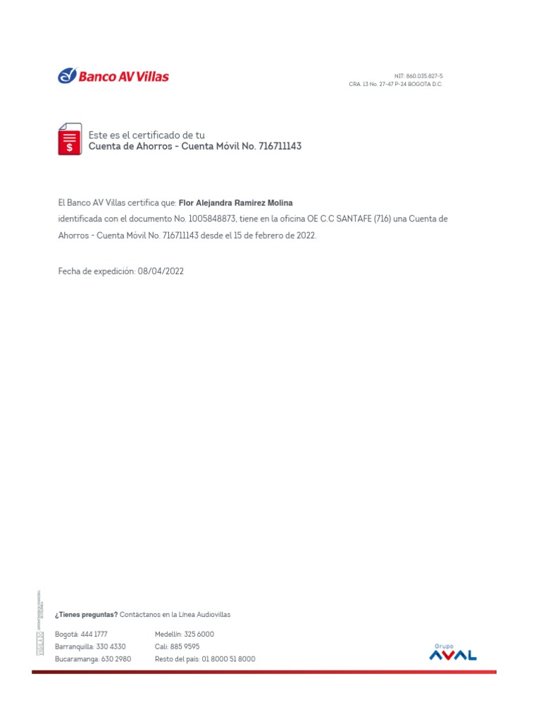 Certificado de Cuenta | PDF