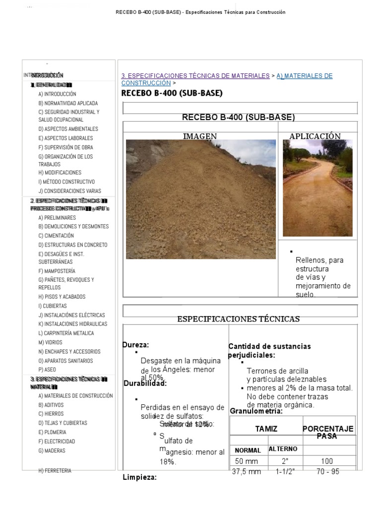 RECEBO B-400 (SUB-BASE) - Especificaciones Técnicas para Construcción ...