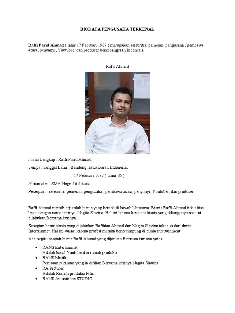 Biodata Pengusaha Terkenal | PDF