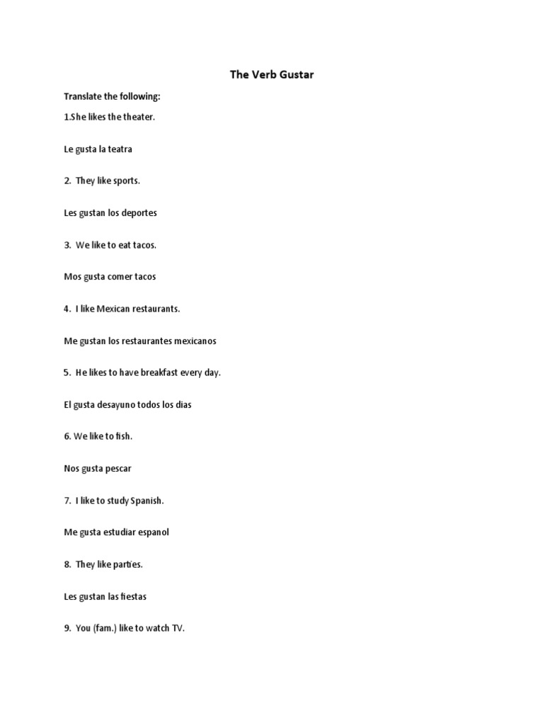 The Verb Gustar | PDF