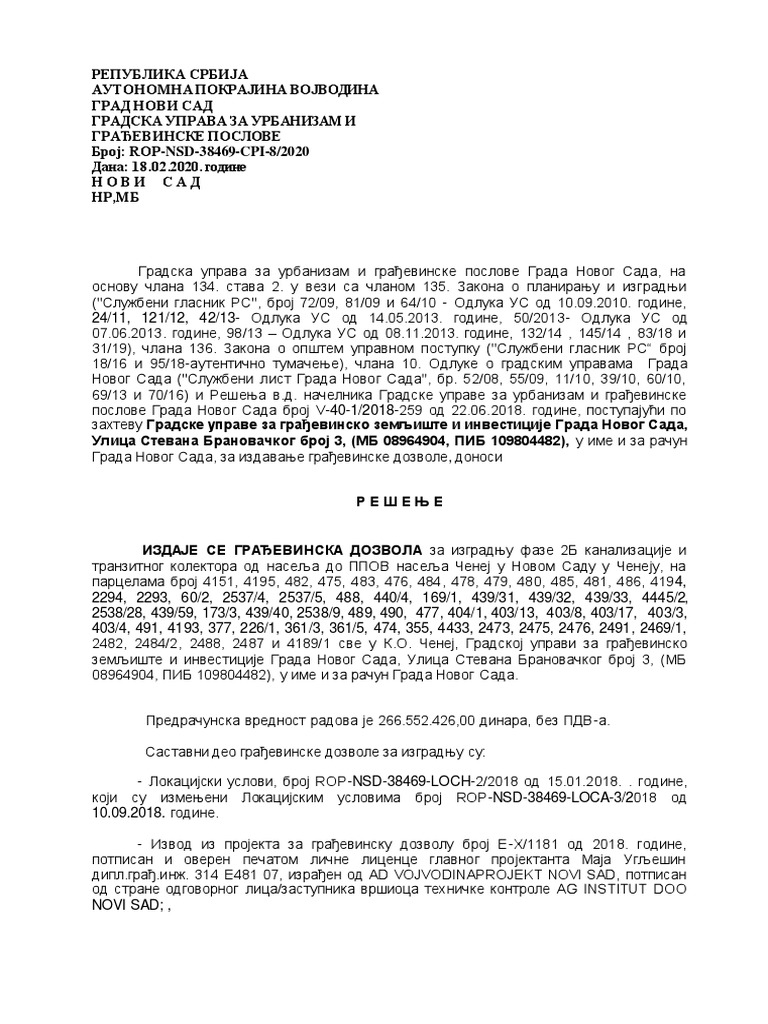 Cenej 2B Faza Gradjevinska Dozvola | PDF