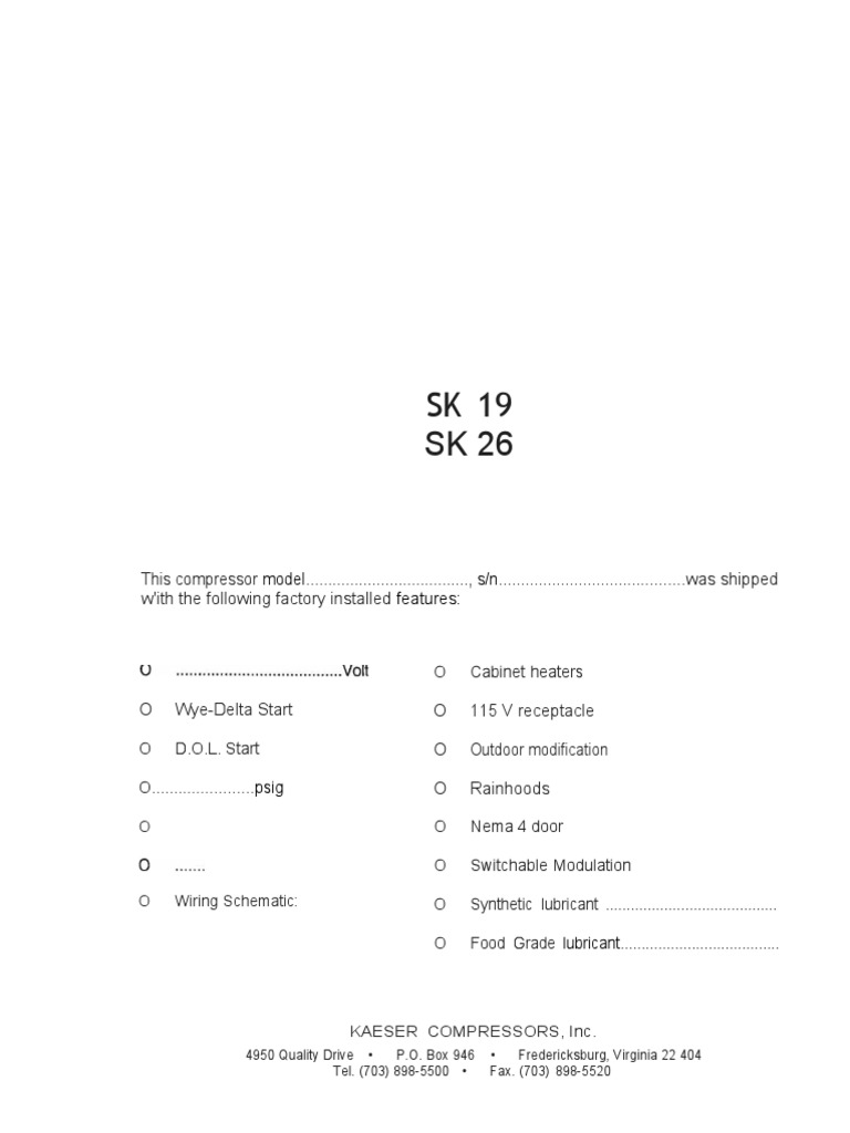 Kaeser-Sk-19 & 26 Manual and Parts | PDF | Lubricant | Motor Oil