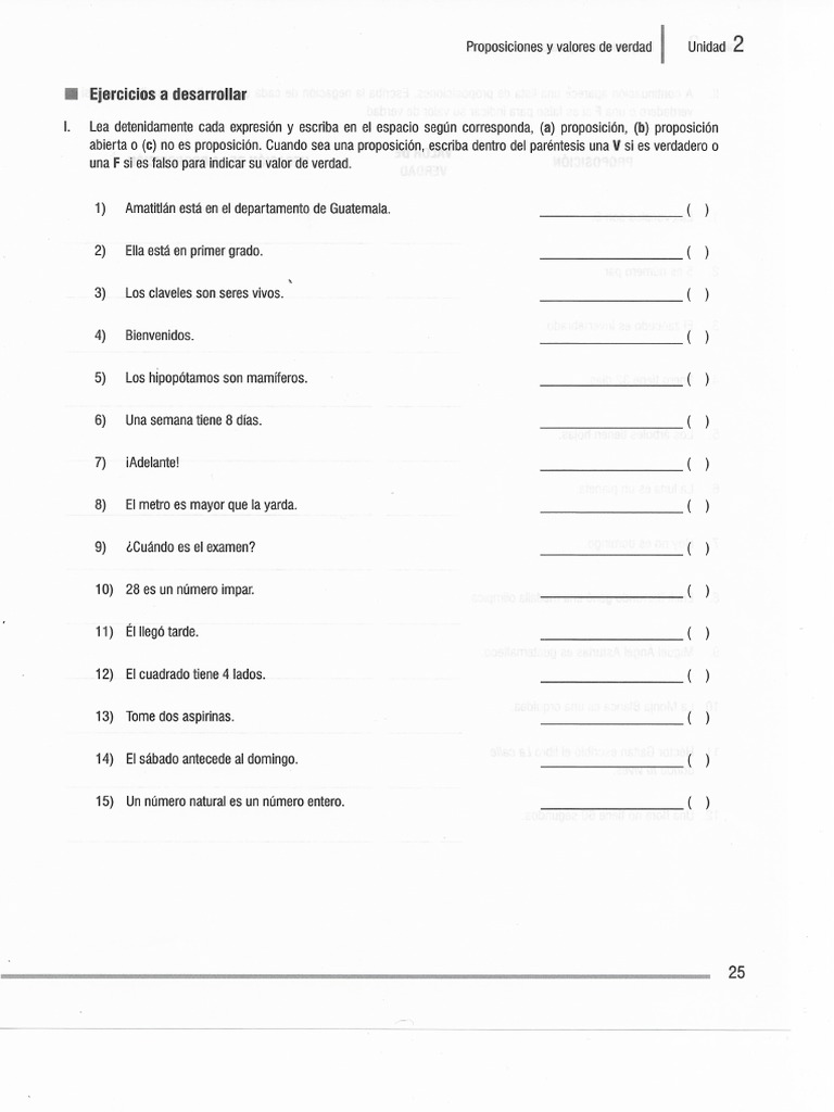 Hoja de Ejercicios # 2 Ingeniería Proposiciones y Valores de Verdad | PDF