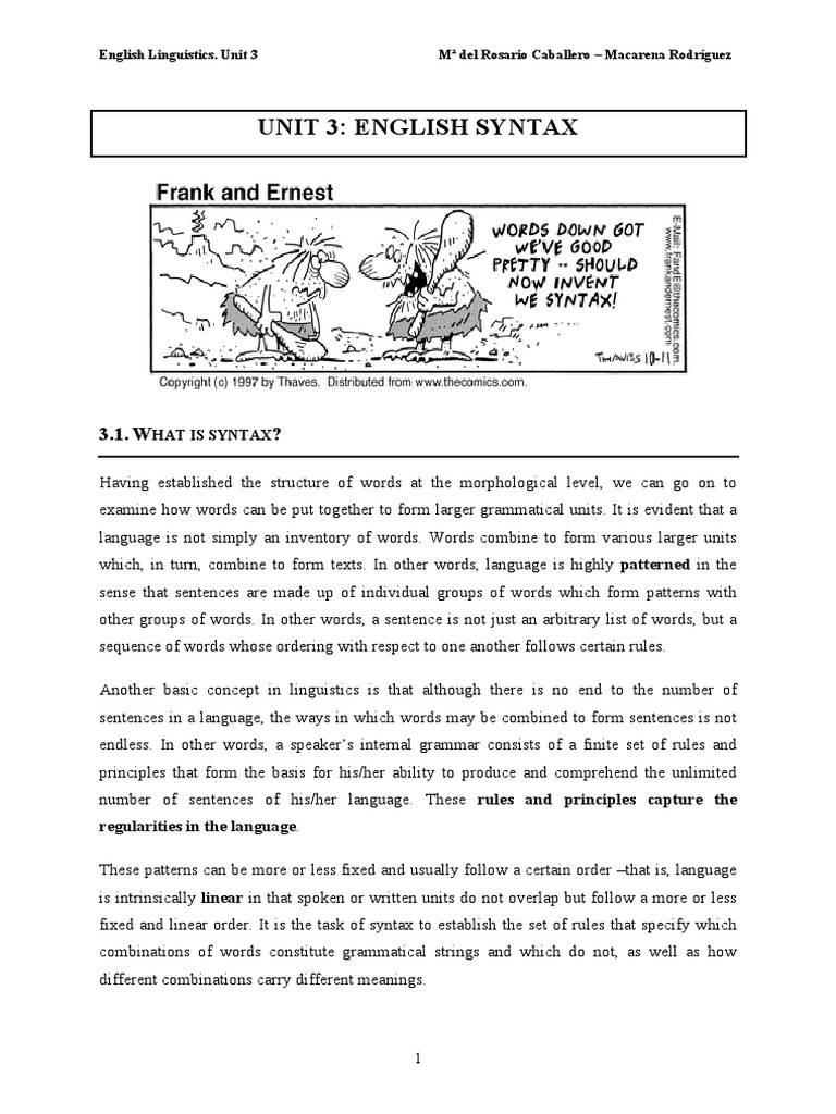 An In-Depth Look at English Syntax: Word Classes, Constituency, and ...